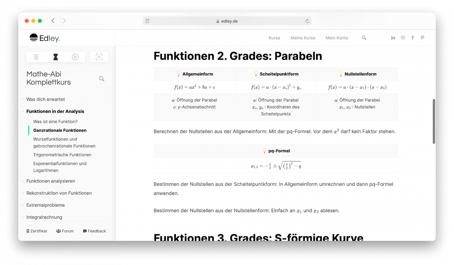 Mathe Abitur Online-Kurs – Der Komplettkurs | EDLEY
